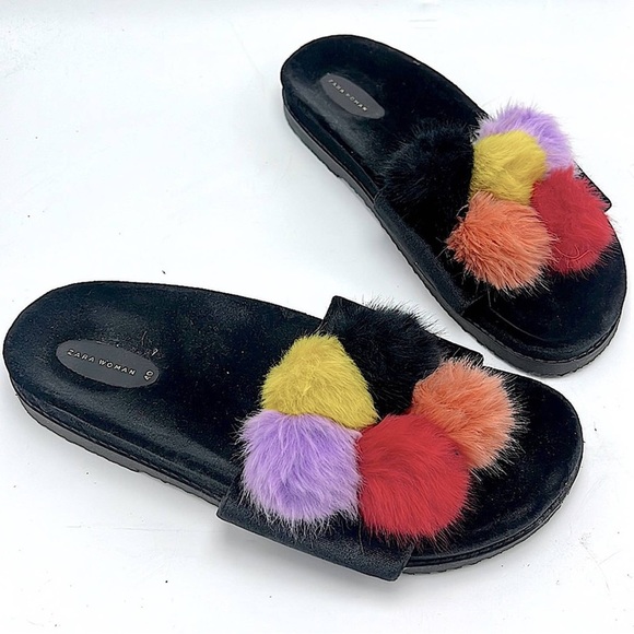 Zara | Shoes | Zara Pom Pom Slide Sandals | Poshmark